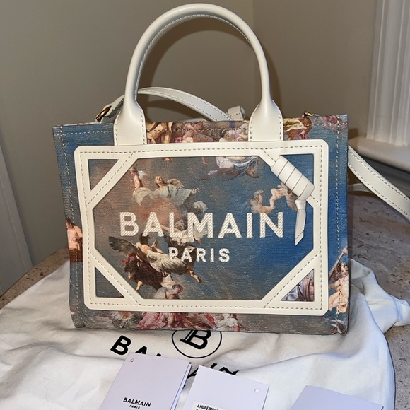 Balmain | Bags | Balmain B Army Small Tote Bag Sky Angel Print Cotton ...